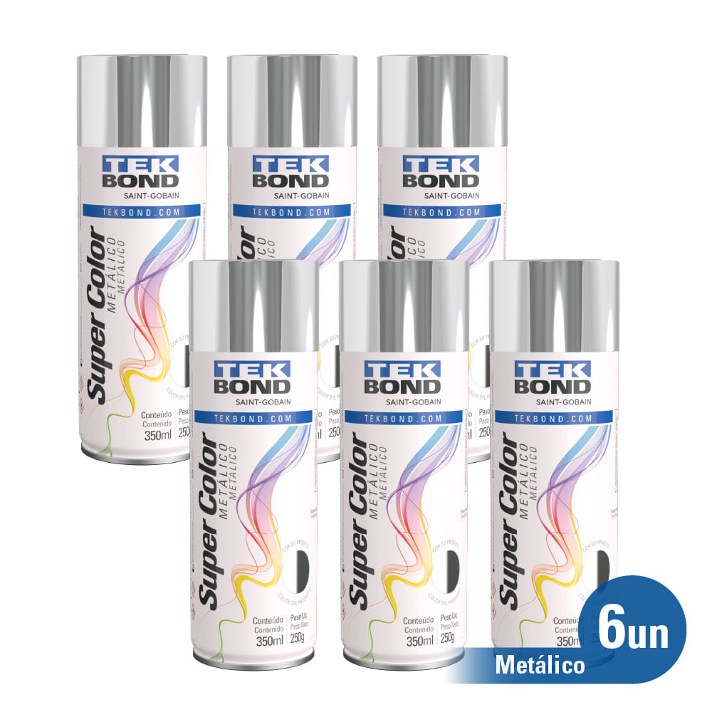 Kit 6 Tintas Spray Cromado Metálico 350ml - Tekbond - Tekbond