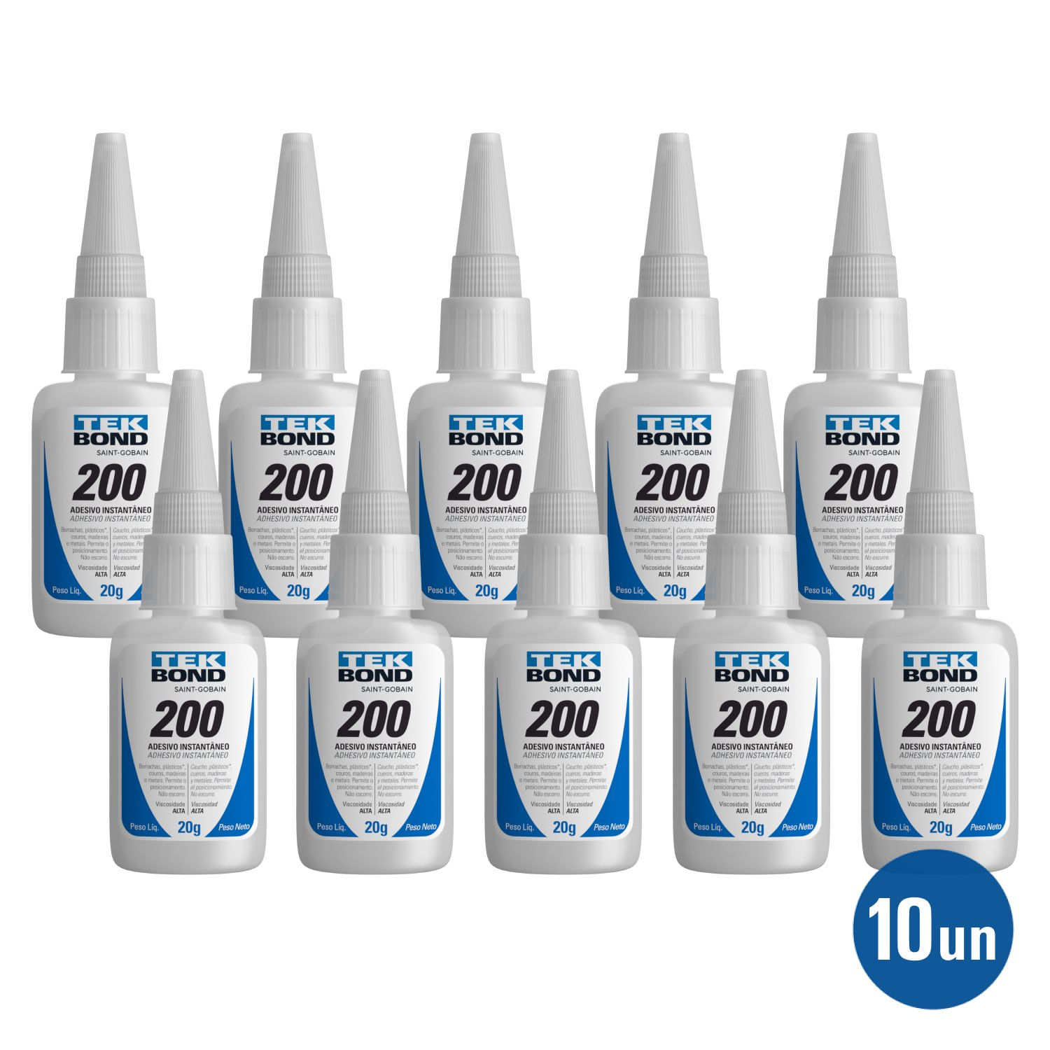 Kit 10 Cola Instantânea 200 20g - Alta Viscosidade - Tekbond